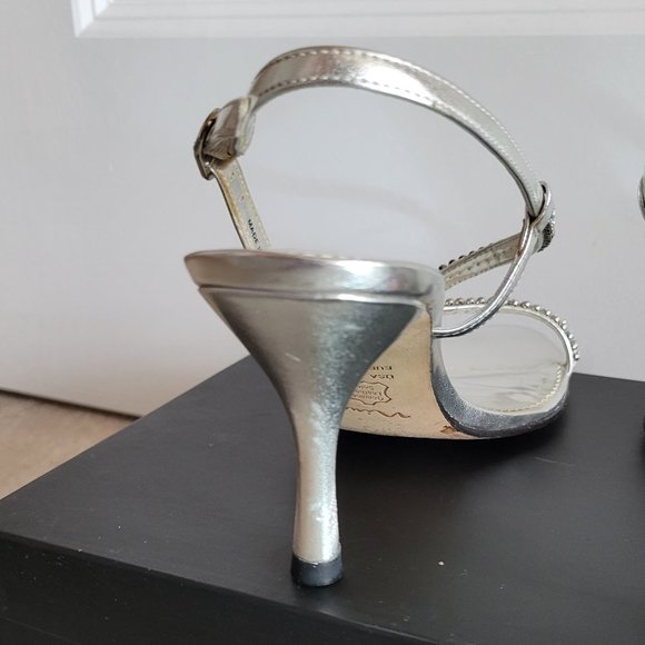 Nina | Shoes | Nina Size 5 2 3 Heels Crystals Silver Genuine Leather ...